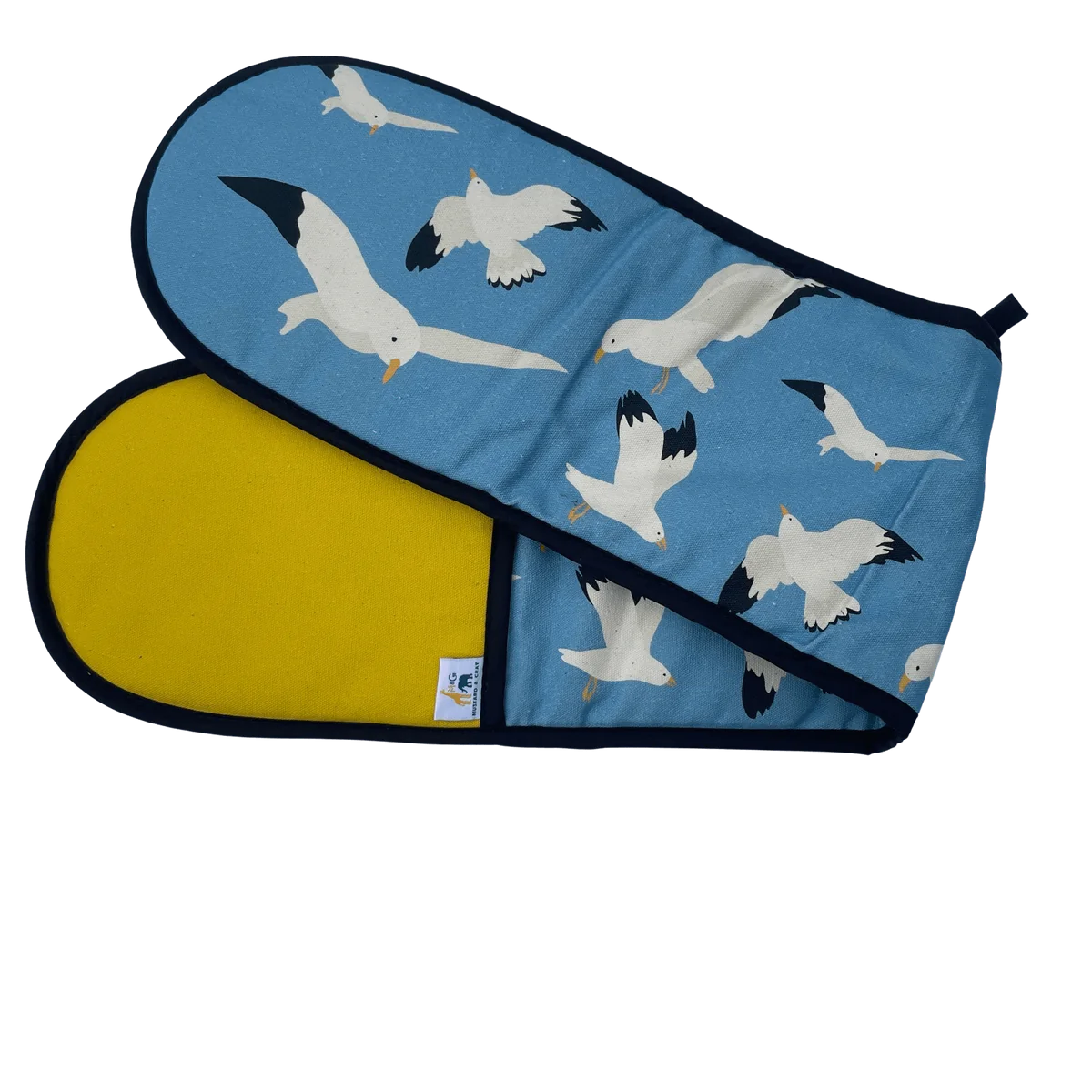 Coastal Kitchen Seaside Blue & Yellow Seagull Double Oven Gloves/Mitt ...