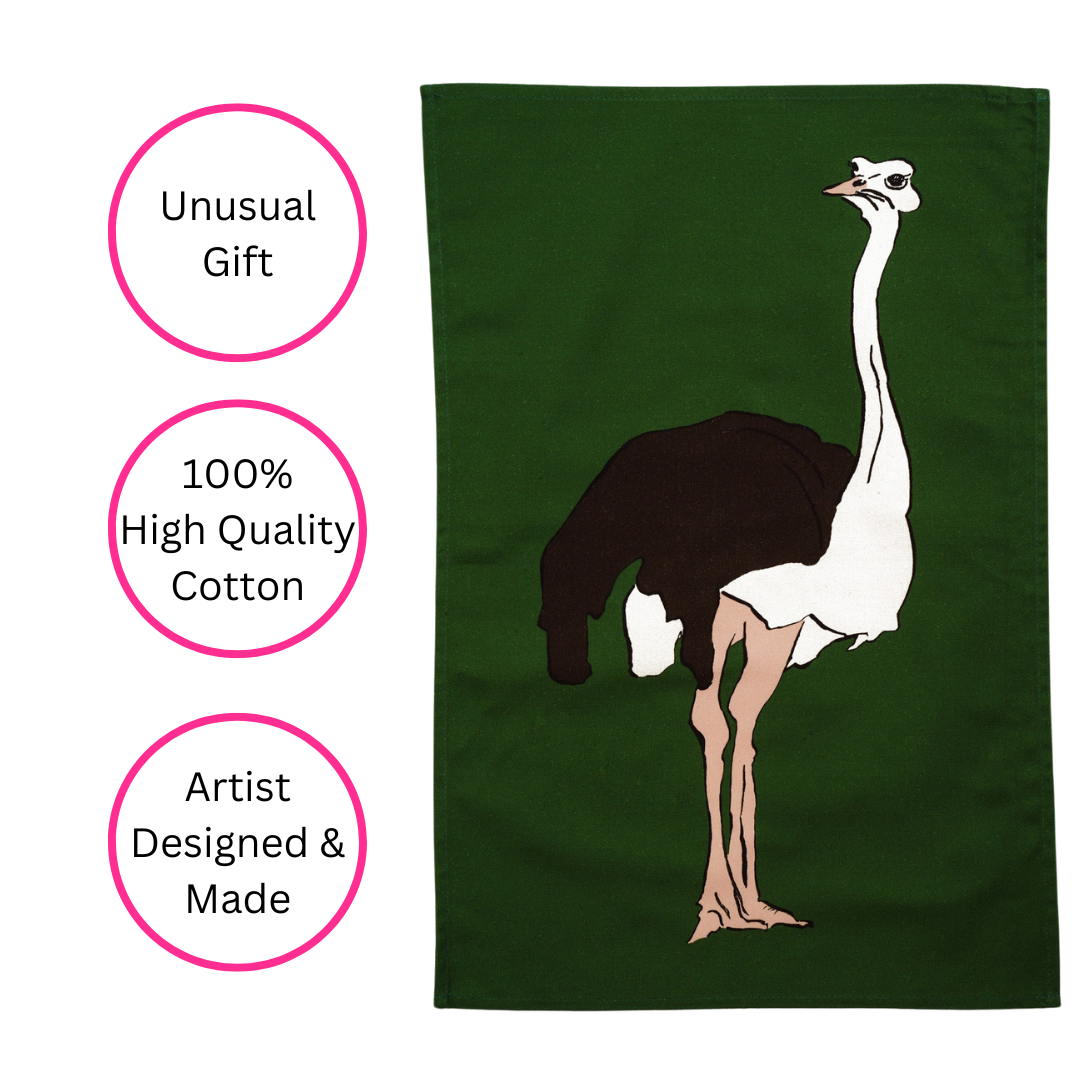 100% Cotton Green Ostrich Tea Towel, modern farmhouse style – Eclectic ...
